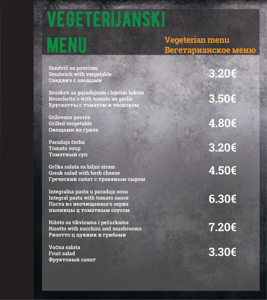 Meni - Restoran Apetit